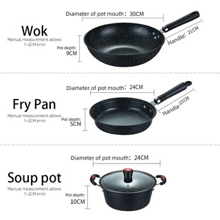 3Pcs Induction Cooker Kitchenware Cookware Set Non-Stick/Soup Pot/Fry ...