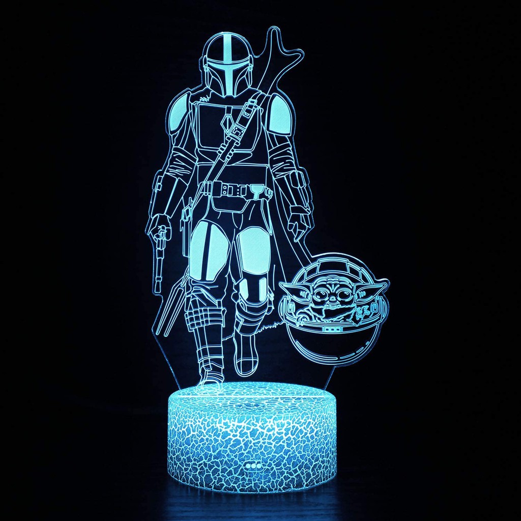 Star wars mandalorian 3D Led Illusion Night Lights Touch Remote 16 ...