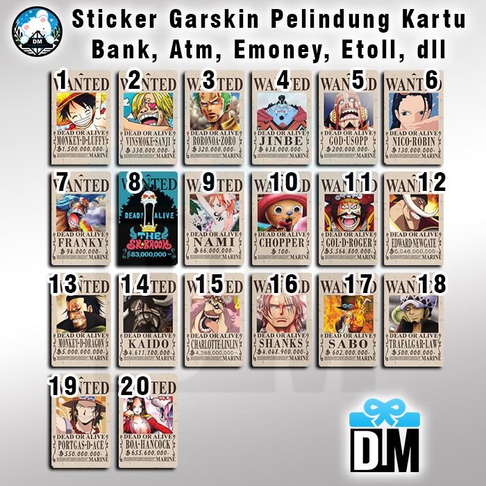 Gar Skin Protective Sticker atm Card ONE PIECE luffy zoro nico robin ...