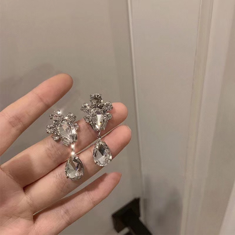 2022 s925 Silver Needle Hong Kong Style Atmospheric Rhinestone Earrings Retro | Shopee Philippines