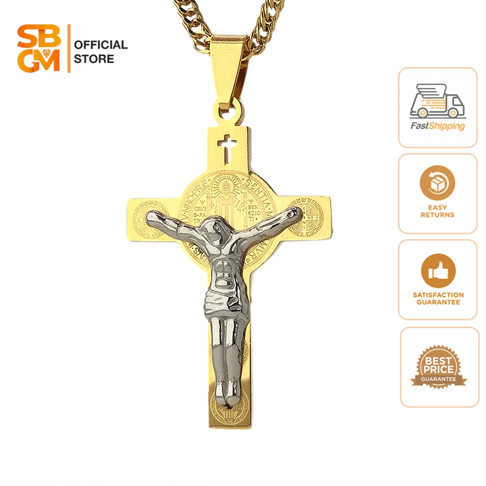 SBGM Stainless Steel 18k Gold Plated Snake Chain Tauco Curb Cuban Cross ...
