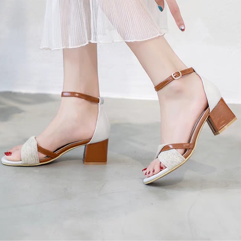 NEW Korea Fashion Heels Simple Wrapped heel Casual Rome Sandals For ...