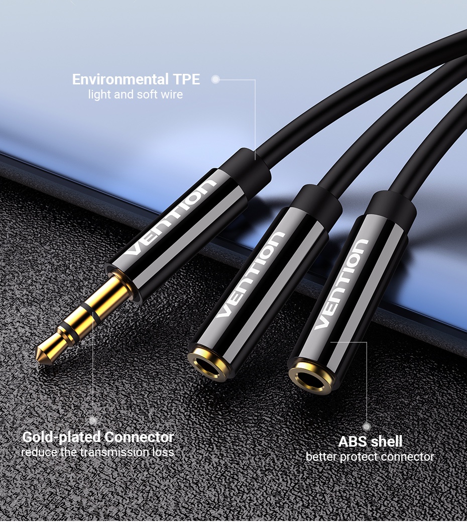Vention Headphone Splitter Audio Stereo Y-Extension Cable Male To ...