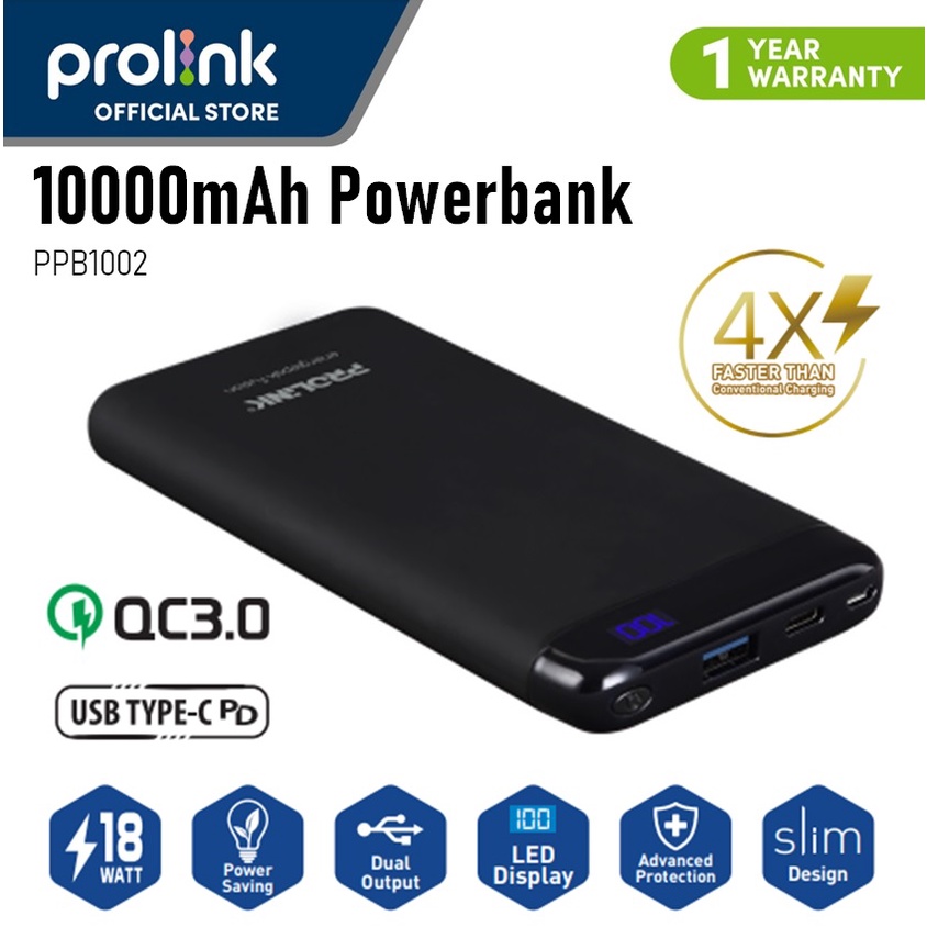 PROLiNK PPB1002 10000mAh Power Bank Energiepak Fusion Type C Quick ...