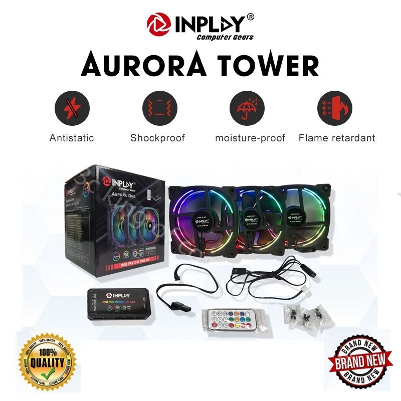 INPLAY AURORA TOWER RGB FAN 3-IN-ONE KIT with HUB and REMOTE, ARGB DUAL ...