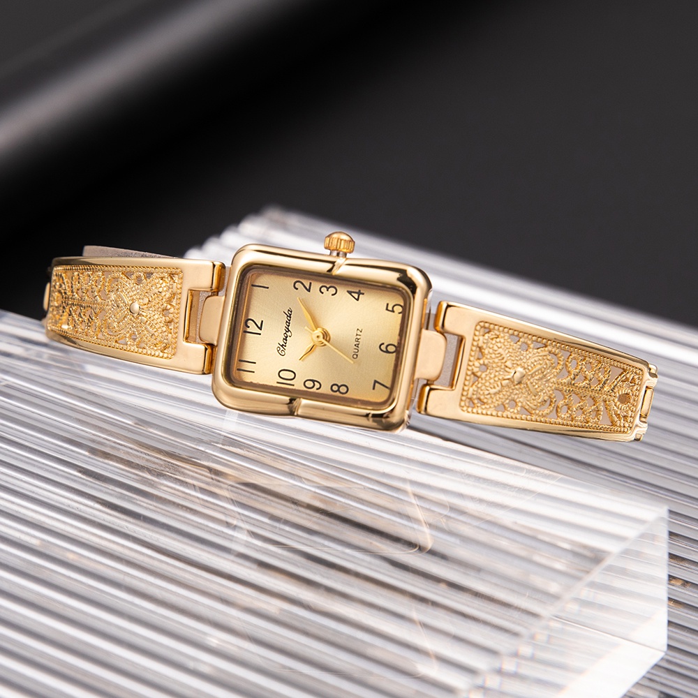 Luxury Carved Pattern Ladies Gold Bracelet Watches Classic Women's ...