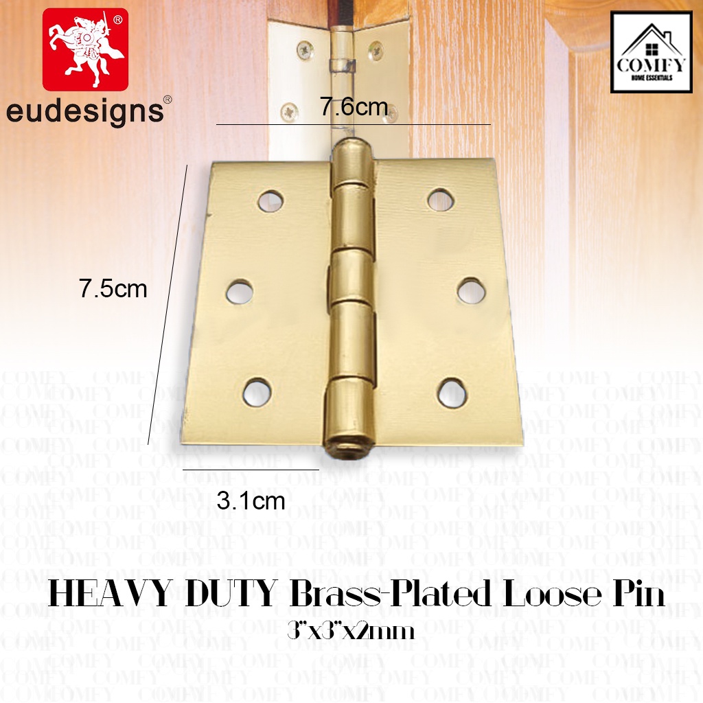 (ONE PAIR) HEAVY DUTY Brass Plated Loose Pin Door Hinge Hinges (3x3 3 ...
