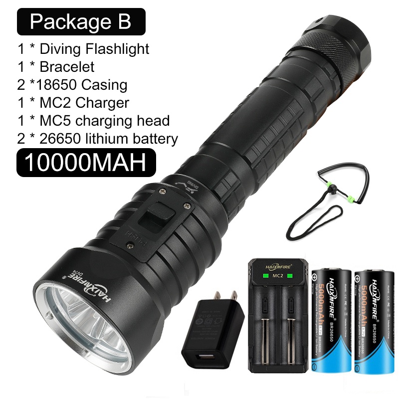 HaixnFire DV74 Scuba Diving Flashlight Waterproof Flashlight Lamp 10000 ...