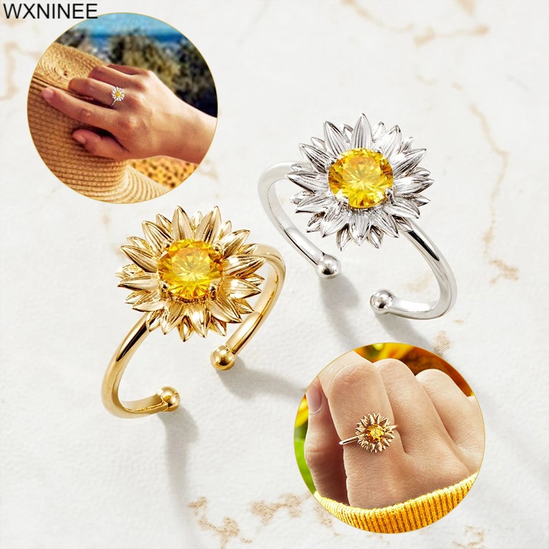 My Sunshine Ring Women's Adjustable Open Ring Sunflower Shape Jewelry ...