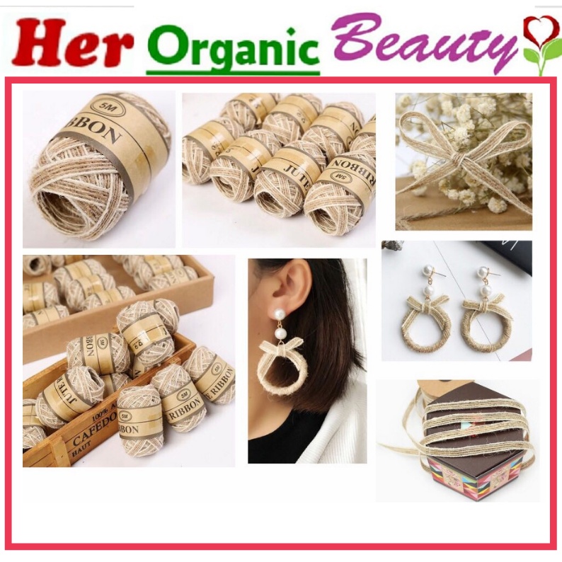 Natural Jute Twine Ribbon with White Border Thread Burlap Decoration ...