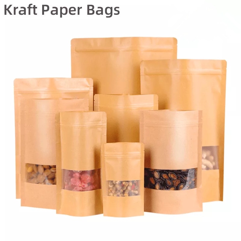 10Pcs Zipper Grip Seal Packaging Brown Stand Up Kraft Paper Zip Lock ...