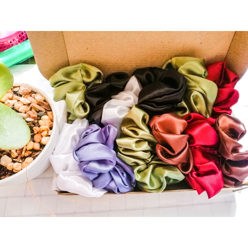 12 Pieces Elegant Satin Scrunchie Set gift set with box | Shopee ...