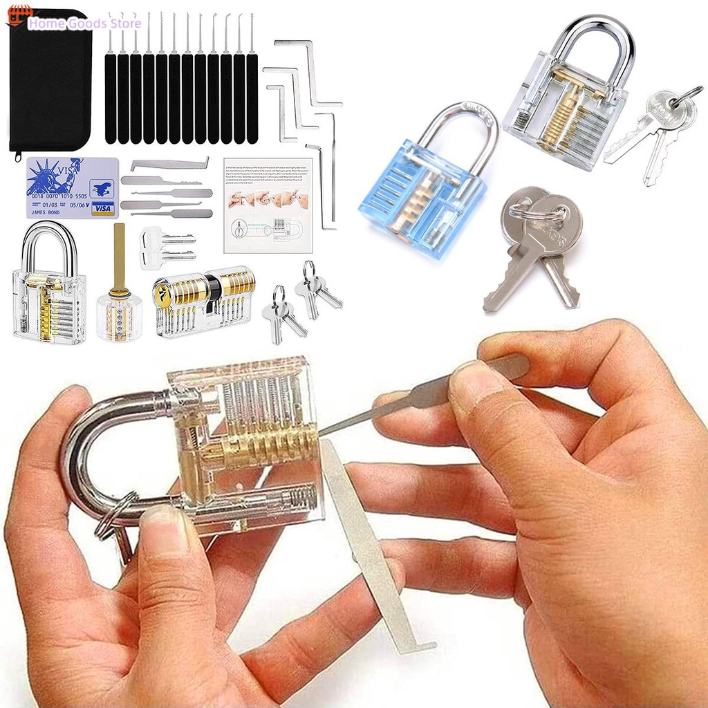 Practice Lock Set Visible Cutaway Transparent Keyed Padlock Training Skill Lock Pick Set Padlock ...