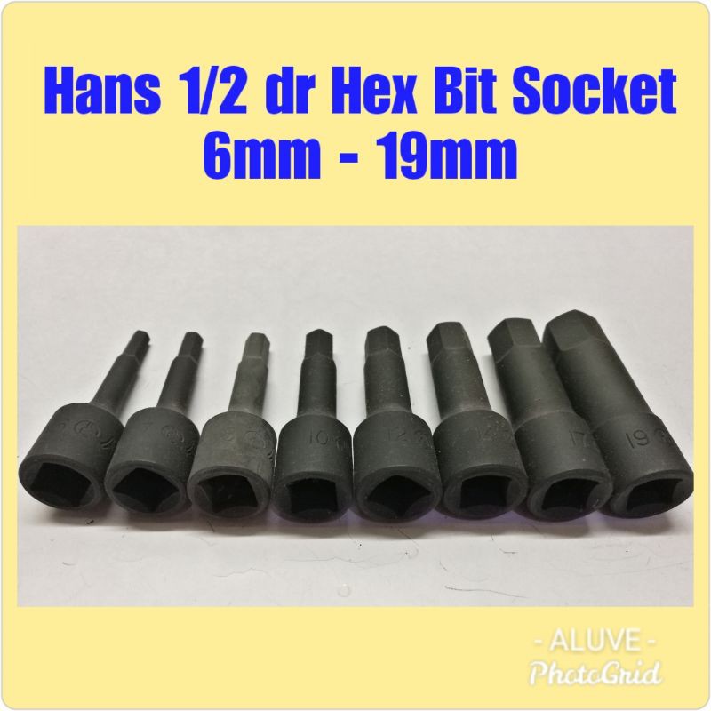 Hans 1/2 dr impact hex bit socket 75mm L 6mm to 19mm | hexagonal bit ...