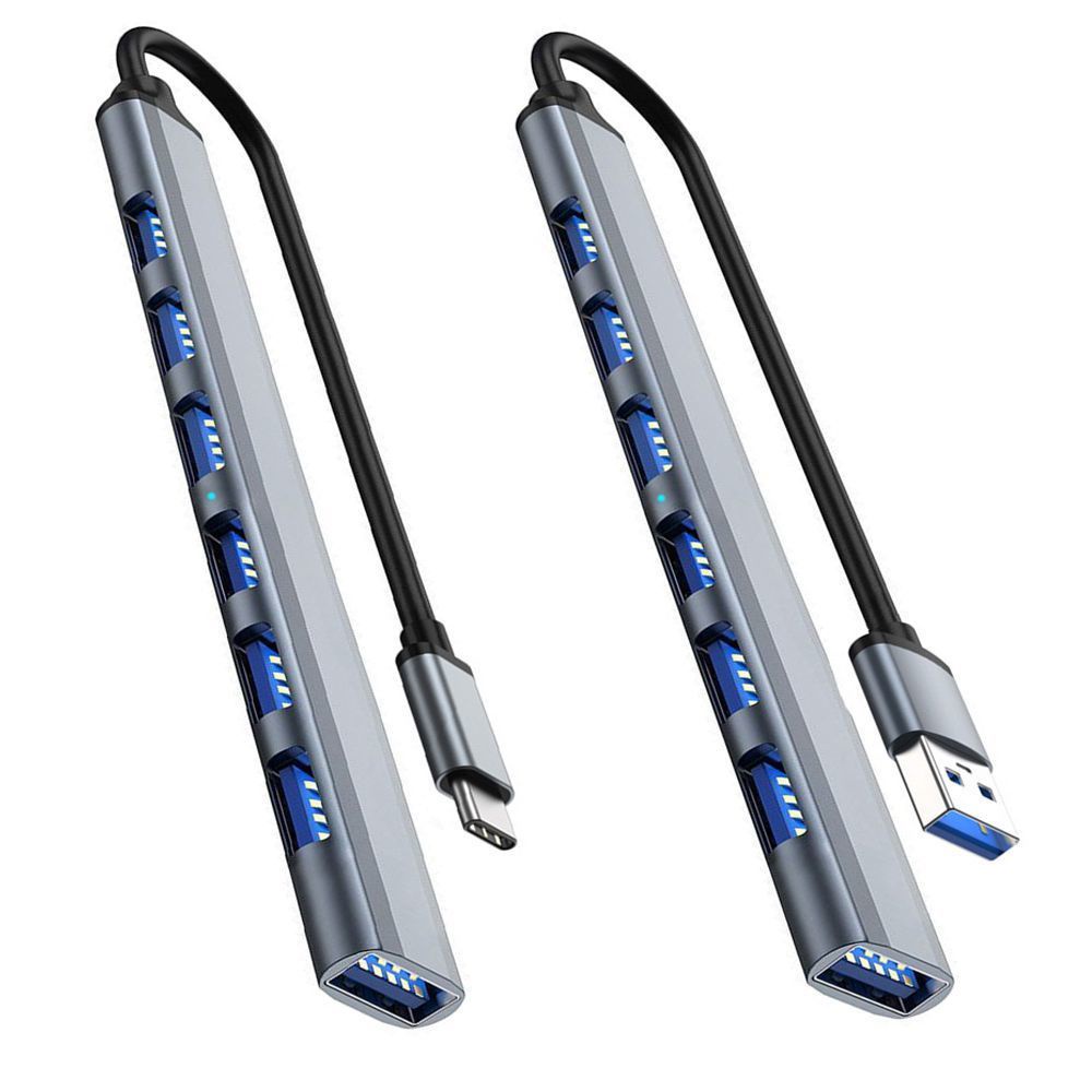 7 In 1 Multi-function Hub Aluminum Alloy USB Type C To 7 Port USB 3.0 2 ...