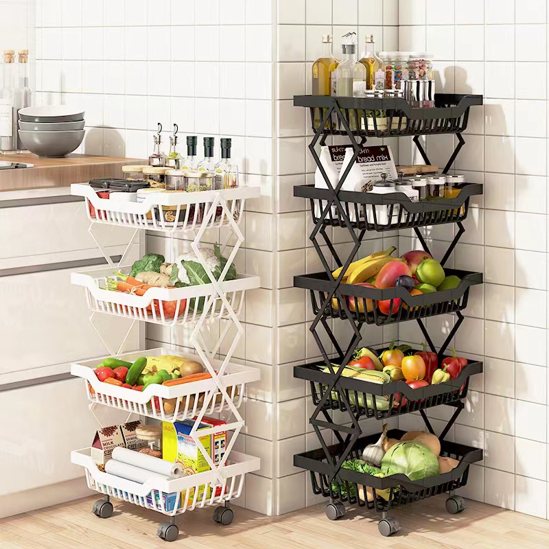 FARIDA 3/4/5 Tier Foldable Kitchen Shelf Metal Shelf Fruit and ...
