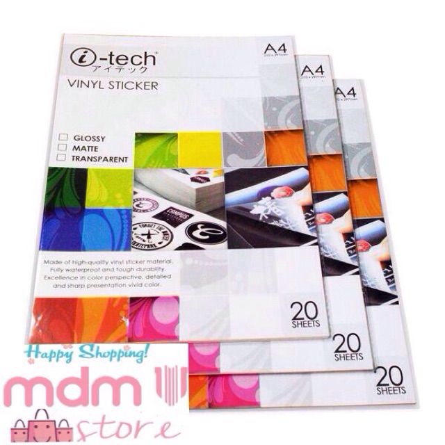 Vinyl sticker waterproof Glossy matte and transparent A4 ITECH | Shopee ...