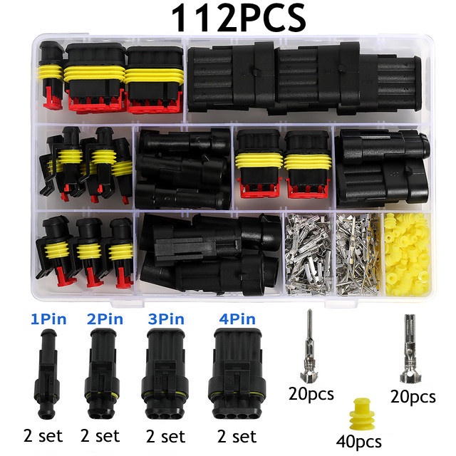 112pcs HID Waterproof Connectors 1/2/3/4 Pin Car Electrical Wire ...