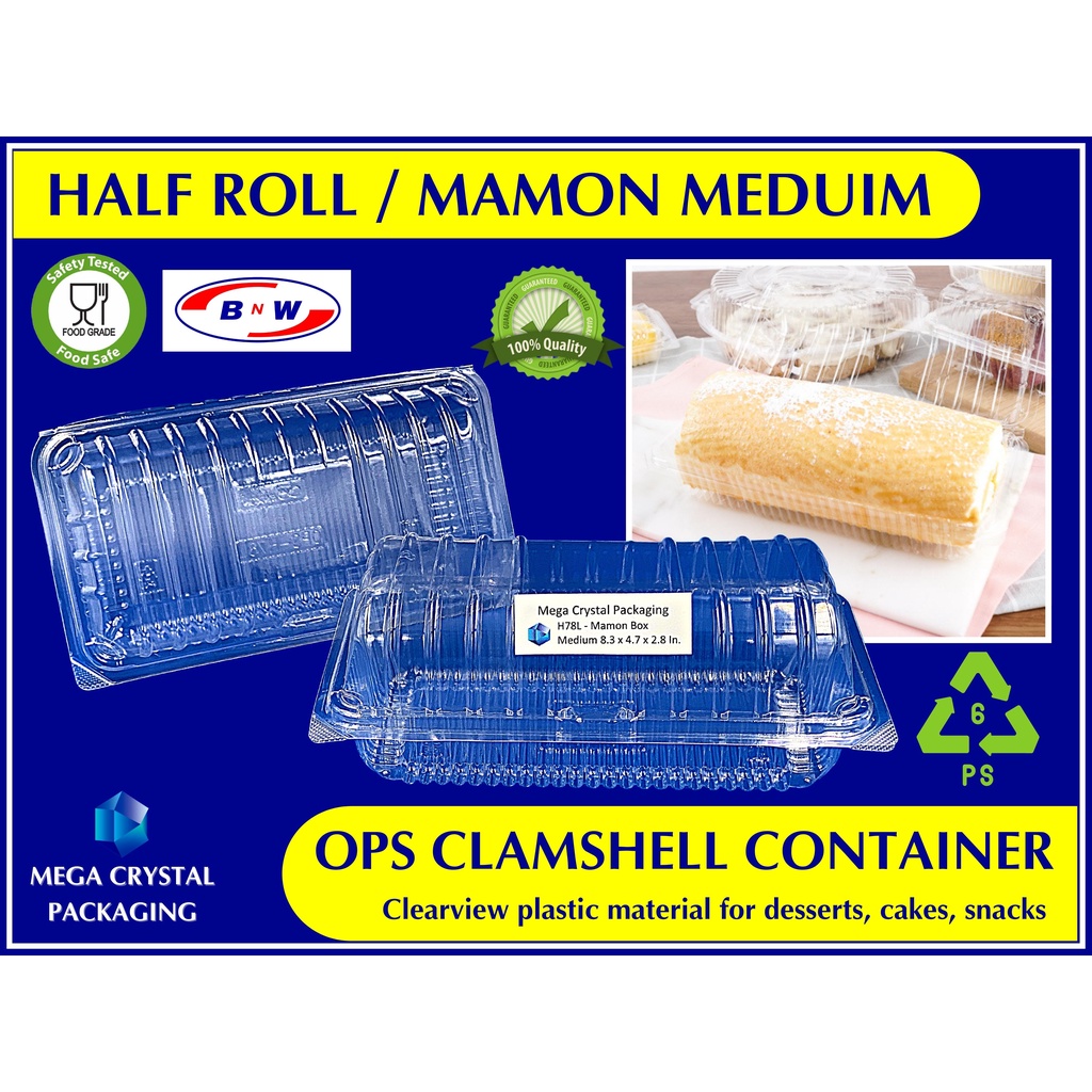 [ 25/100 Pcs. ] Clamshell Container OPS Half Roll Cake / Mamon Medium H78L CLEAR | Shopee ...