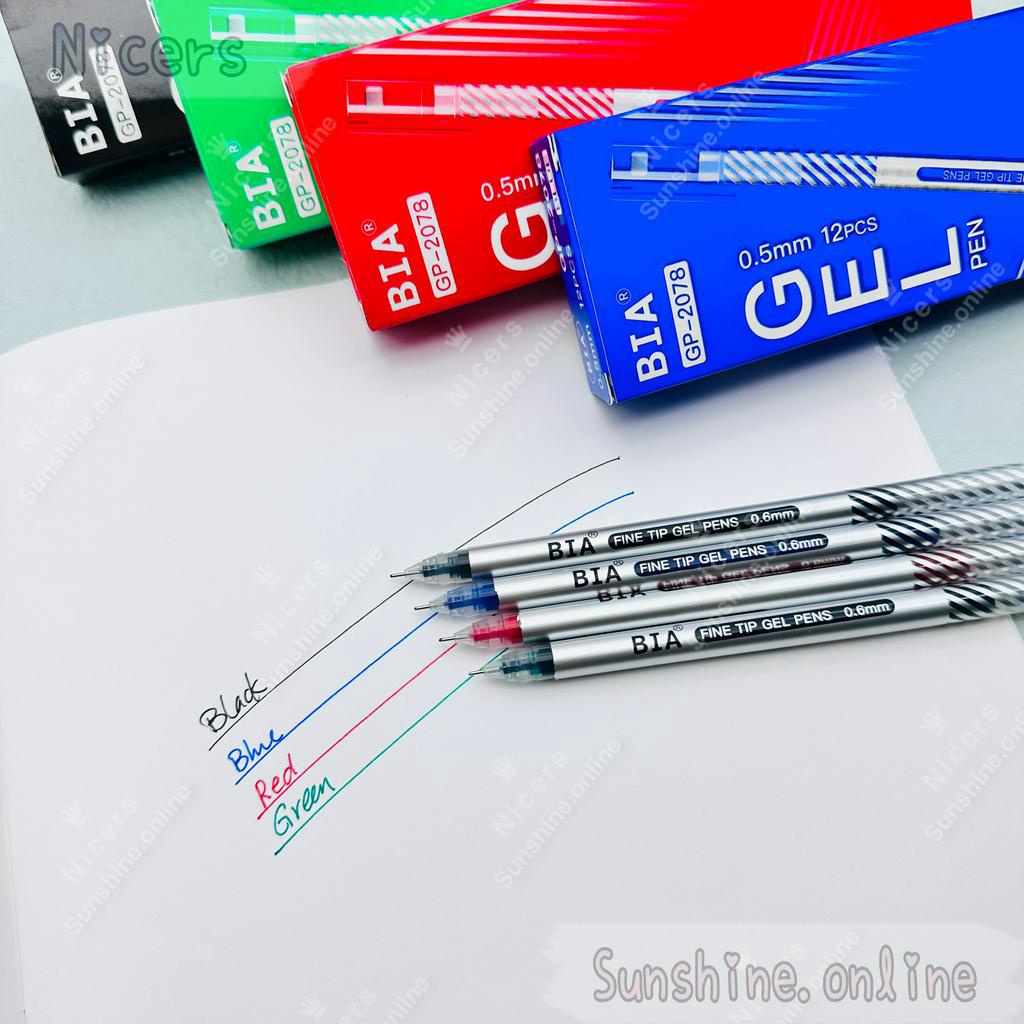 BIA 12pcs 0.5mm Fine Tip Gel Pen Simple Style Black /Blue /Red /Green ...