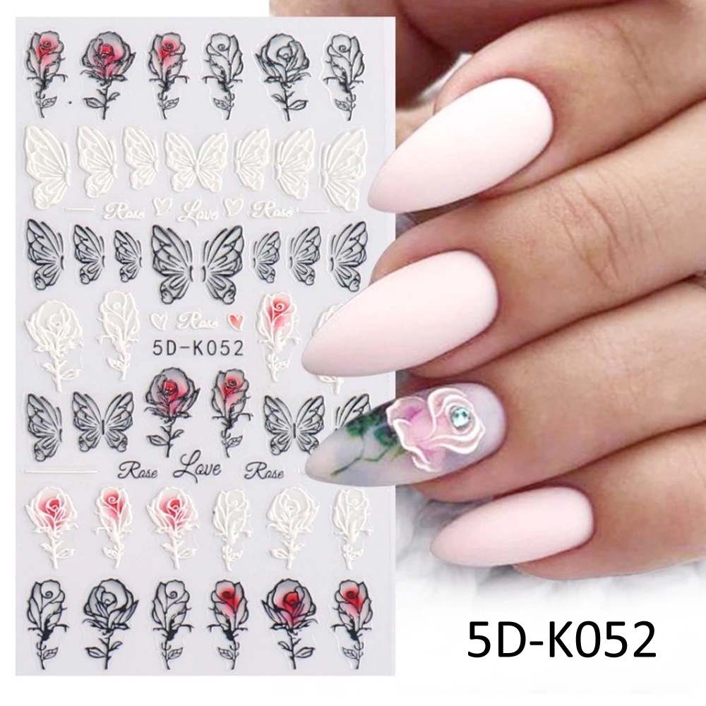 HAMA NAIL 1Sheet White Embossed Flower Lace 5D Sticker Decal Wedding ...