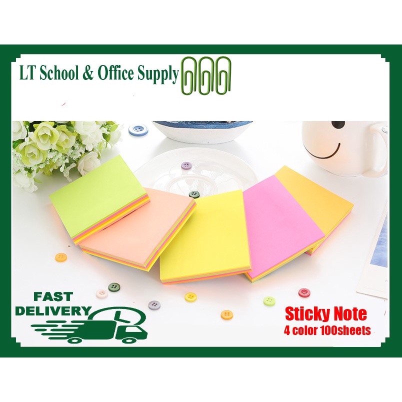 100 Sheets/Pad Sticky Note 4 Ordinary Color (DL6012C) | Shopee Philippines