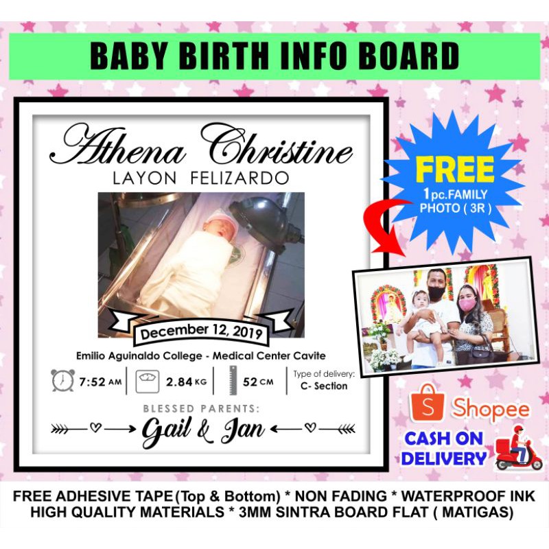 BABY BIRTH INFO BOARD with FREE 3R Family Picture | Shopee Philippines