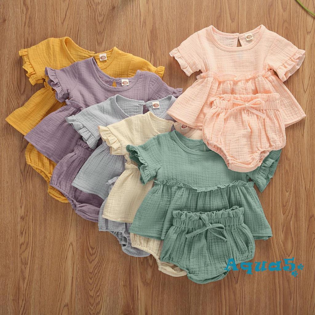 AQQ-Baby Girl Clothes Suit Monochrome Cool Ruffle Short Sleeve Top ...