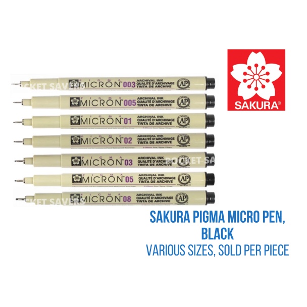 SAKURA Pigma Micron Pen (Pigment Ink, Water-proof, Fade resistant, Dye ...