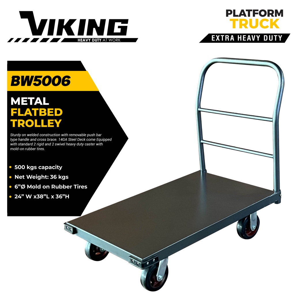 VIKING Heavy Duty Metal Flatbed Trolley Capacity 500kg for Heavy Loads ...
