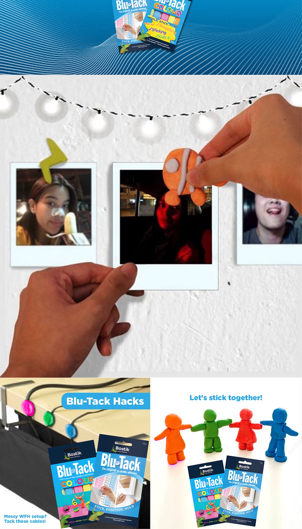 Bostik Blu Tack Colours Multi Purpose Reusable Adhesive 75g Sticks ...