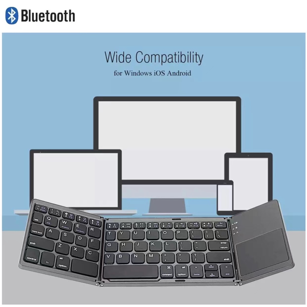 B033 Portable Twice Folding Bluetooth Keyboard Bt Wireless Foldable Touchpad Keypad For Windows