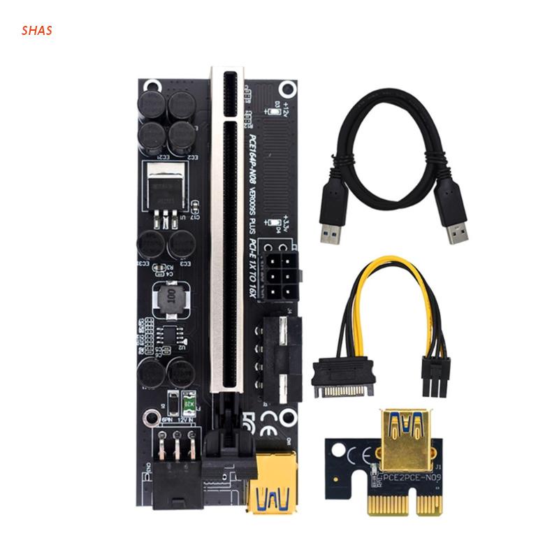 Shas PCIE Riser 1x to 16x Graphic Extension Riser Adapter Card W/8 ...