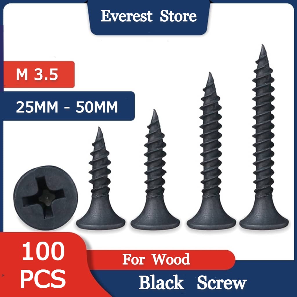 Black Screw / Gypsum Screwfor wood (100pcs) | Shopee Philippines