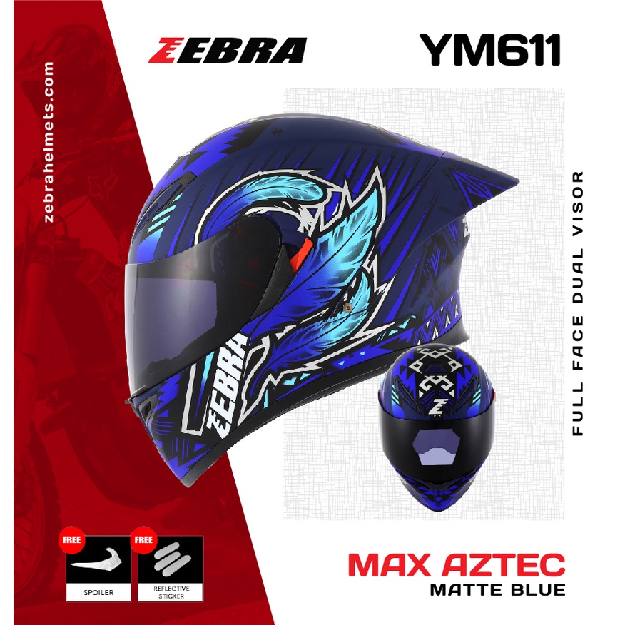 Zebra Ym-611max Aztec Full Face Motorcycle Helmet Freebies Dual Visor ...