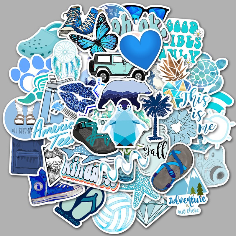 50PCS Blue Vsco Stickers Pack Skateboard Animal Sticker For Kid Laptop ...