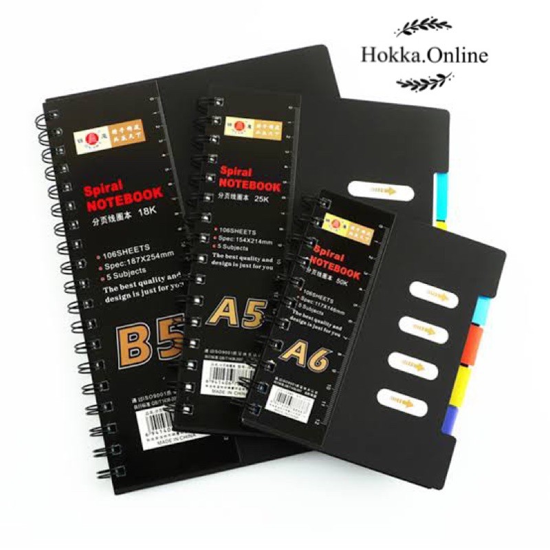 HOKKA A6/A5/B5 Binder Notebook With Color Card Classification Divider ...