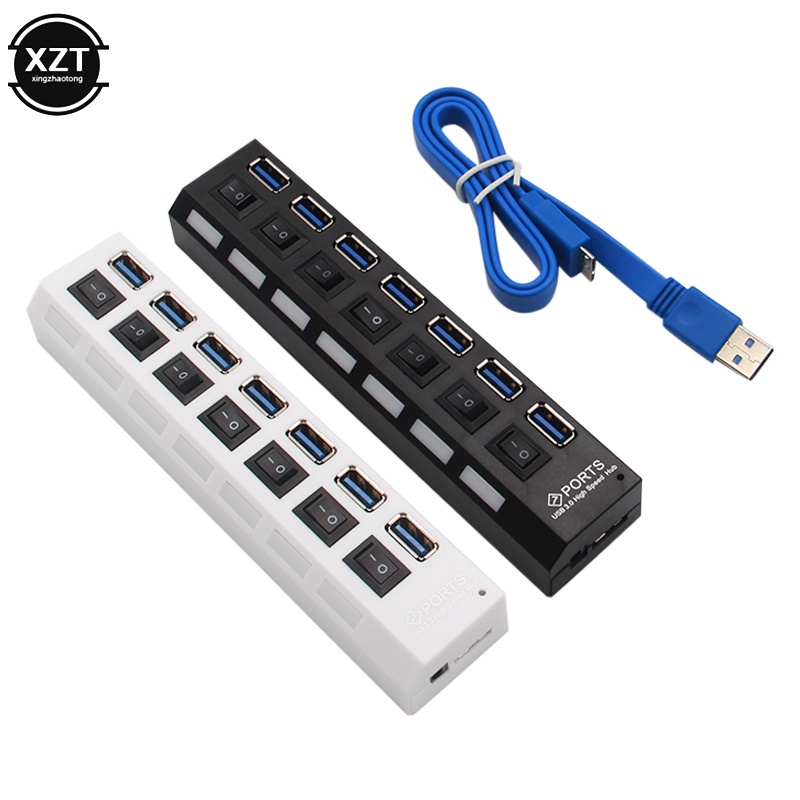USB 3.0 Hub Super Speed 5Gbps 7 Ports with LED Splitter Power Adapter ...