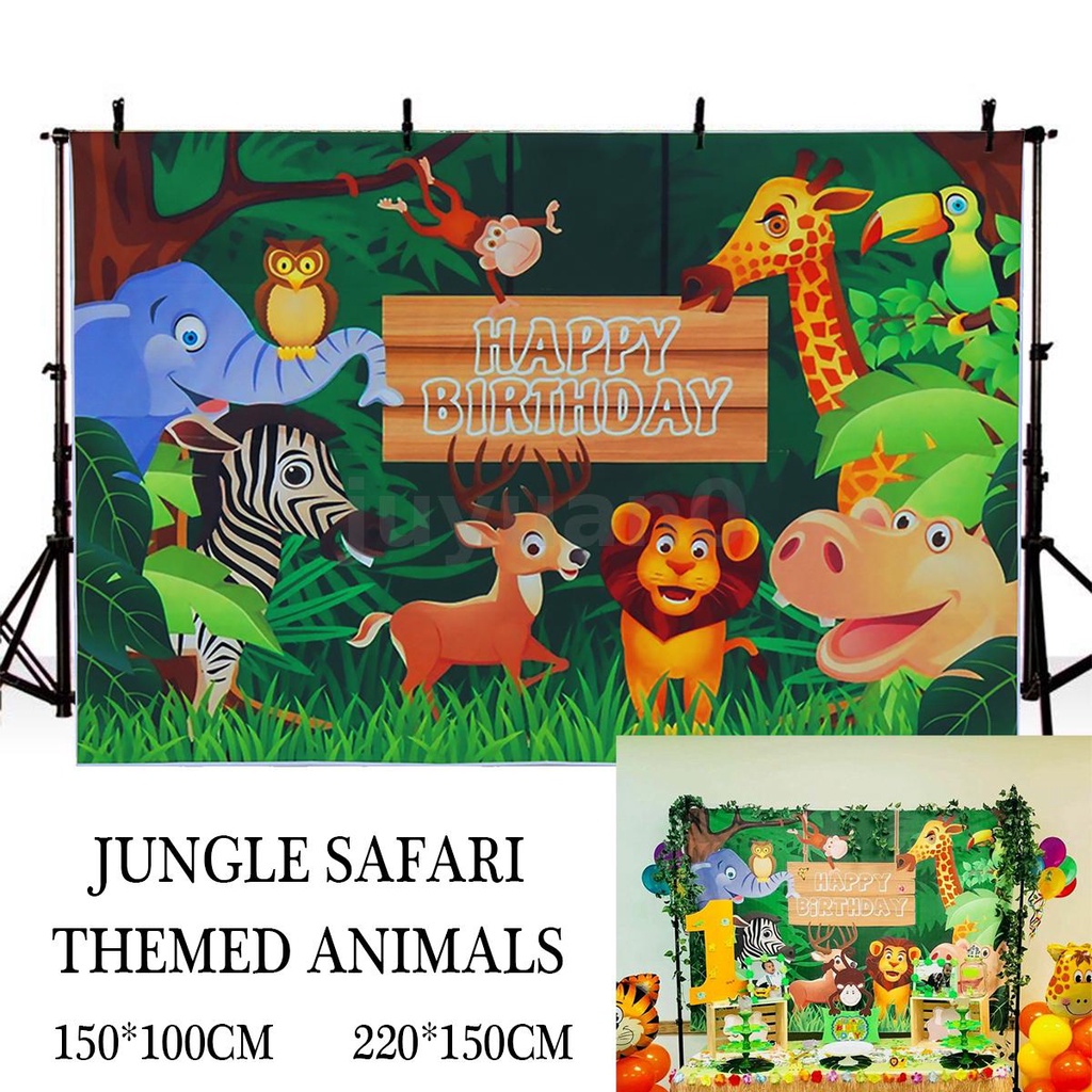 JUYUAN Jungle Safari Themed Animals Birthday Banner Background ...