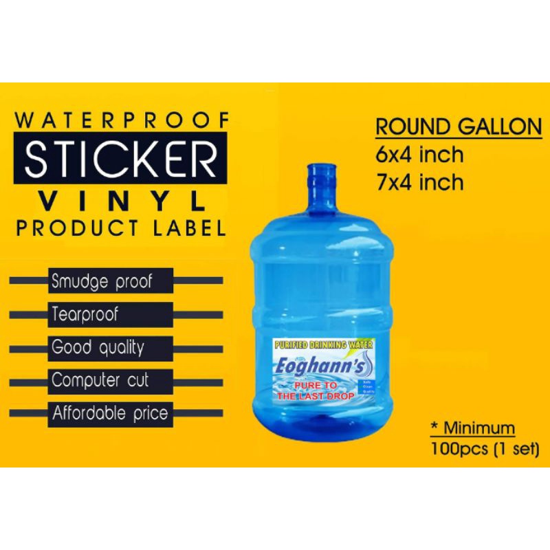 ROUND GALLON WATERPROOF VINYL STICKER (6x4 inch/7x4 inch) 100's/set ...