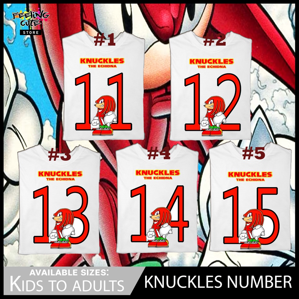 Knuckles the Echidna Number 11 12 13 14 15 Sonic and heghehog Shirt For ...