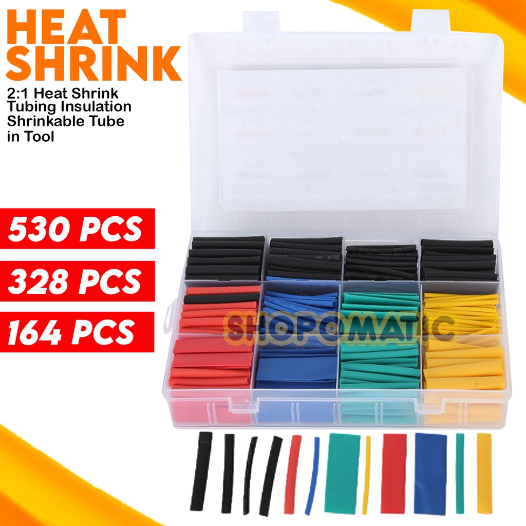 🟧 530/328/164 Pcs 2:1 Heat Shrink Heatshrink Tubing Insulation Wire Cable Sleeve 🟧 | Shopee ...