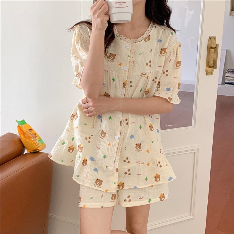 + Ix baby teddy bear Cotton Pajamas With Pattern Doll Sleeves Short ...