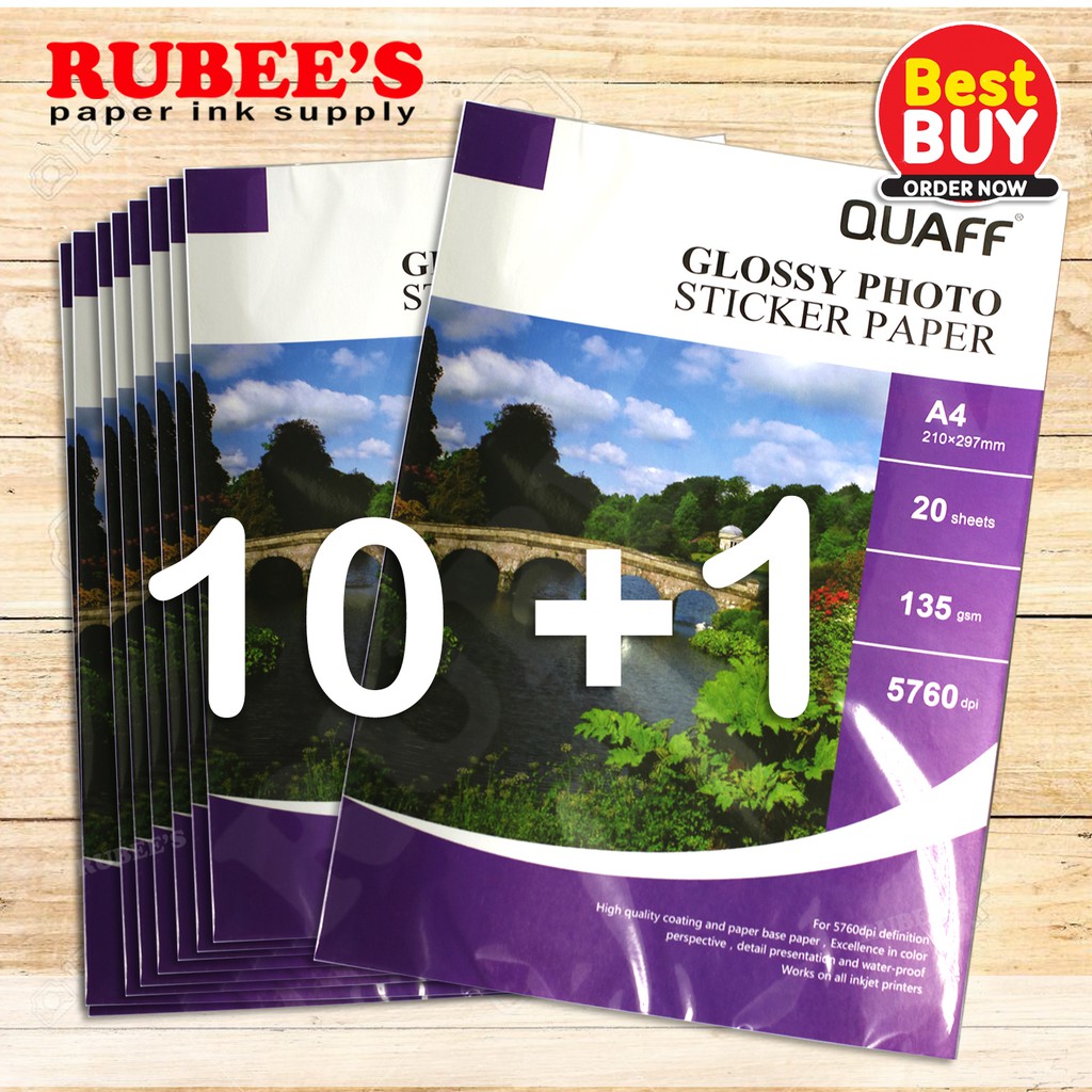 QUAFF Photo Sticker Glossy a4 135g 20's(10packs + 1 pack) | Shopee ...