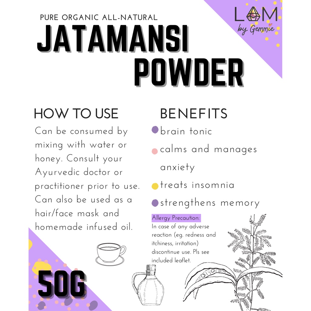 Pure Organic All Natural Jatamansi Brain and Memory Powder 50g Powder ...