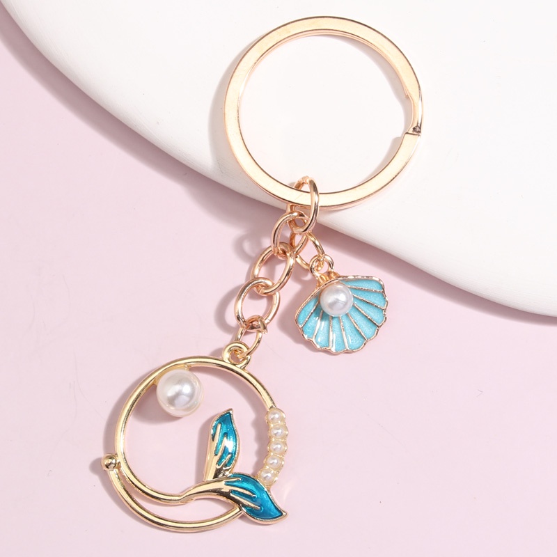 Cute Enamel Keychain Shell Mermaid Tail Pearl Key Ring Ocean Key Chains ...