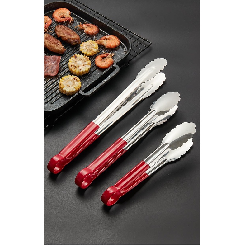 Stainless Steel Kitchen Utensils Food Tong with red Handle | Shopee ...