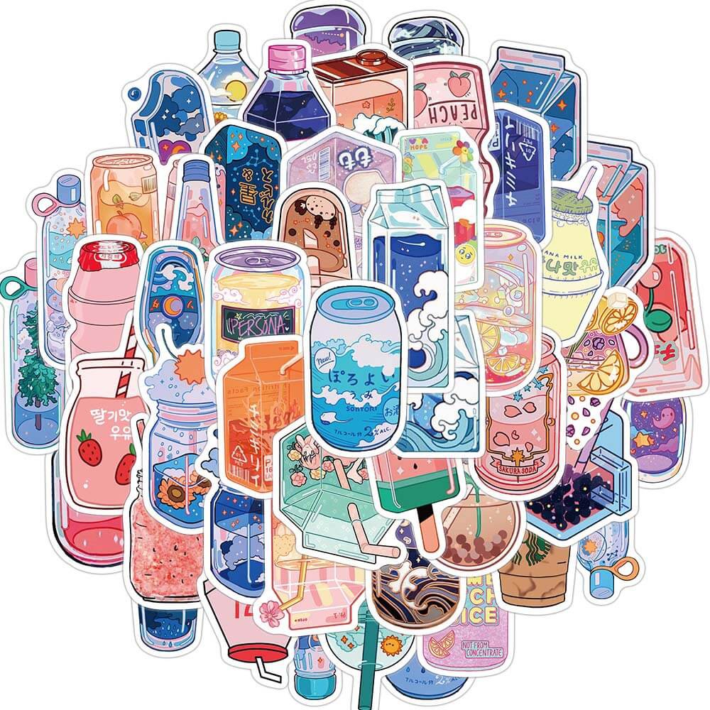 [Large Stickers] 50 Cute Ins Style Drink Waterproof Vinyl Graffiti ...