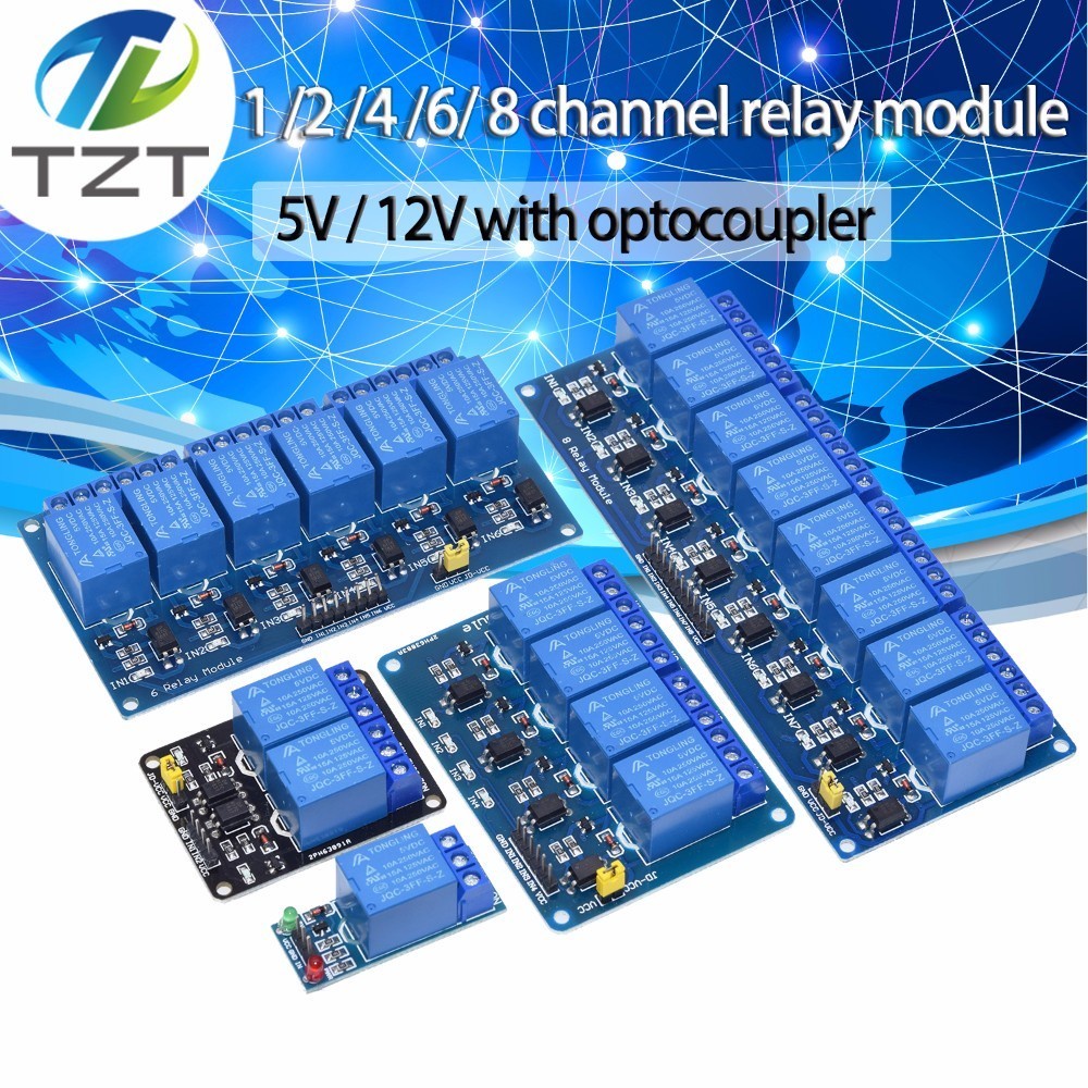 TZT 5v 1 2 4 6 8 channel relay module with optocoupler. Relay Output 1 /2 /4 /6 / 8 way relay ...