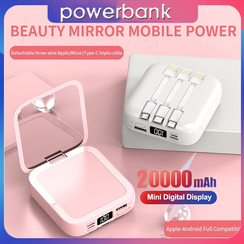 20000mAh Powerbank Fast Charging Portable Charger Makeup Mirror ...